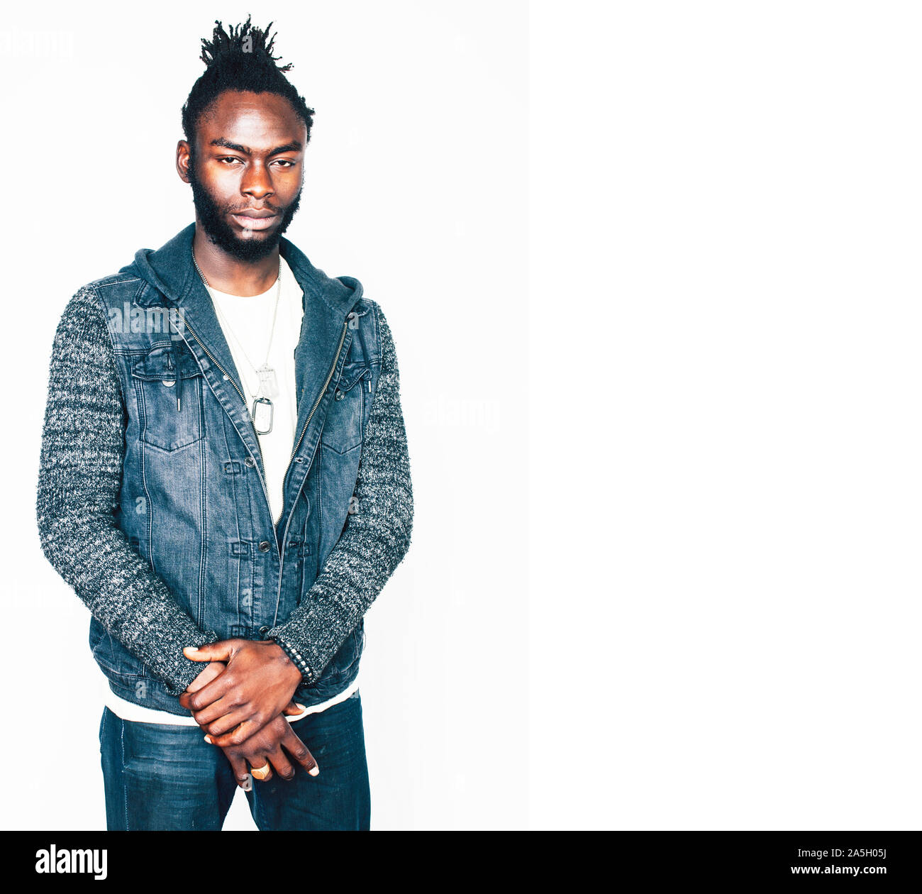 young handsome afro american man gesturing emotional posing isolated on ...