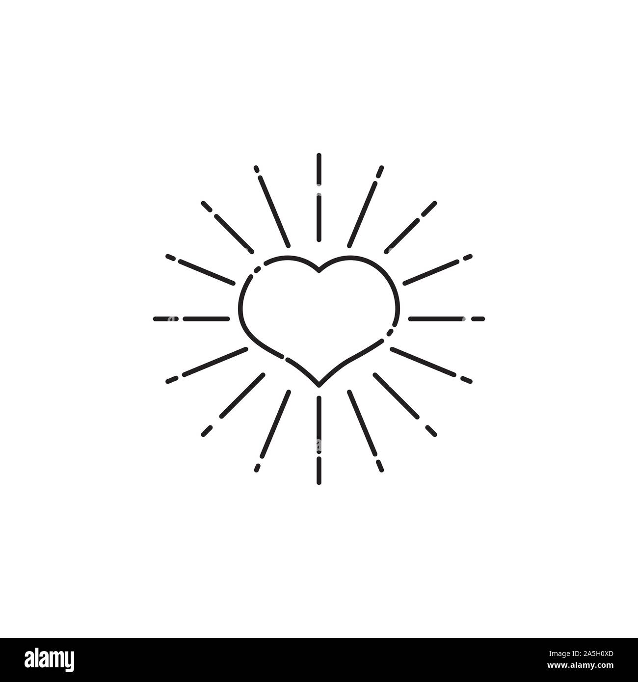 Tattoo heart with rays, line art, vector hipster retro black heart ...