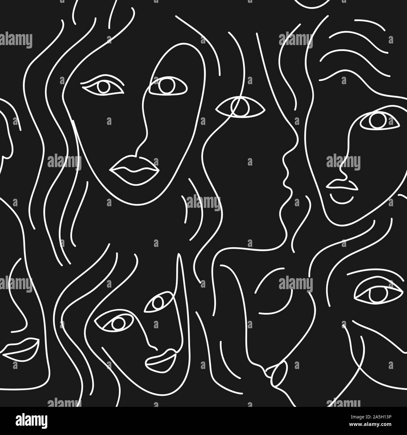 Women hand drawn seamless pattern, endless background, sketch black and ...