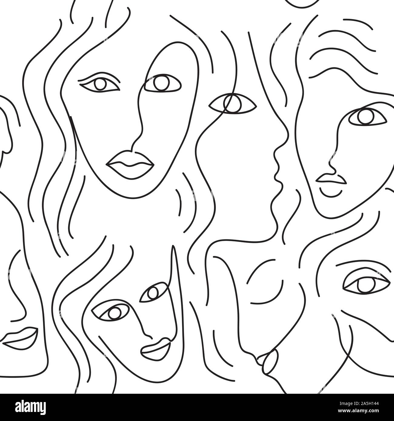 Women hand drawn seamless pattern, endless background, sketch black and ...