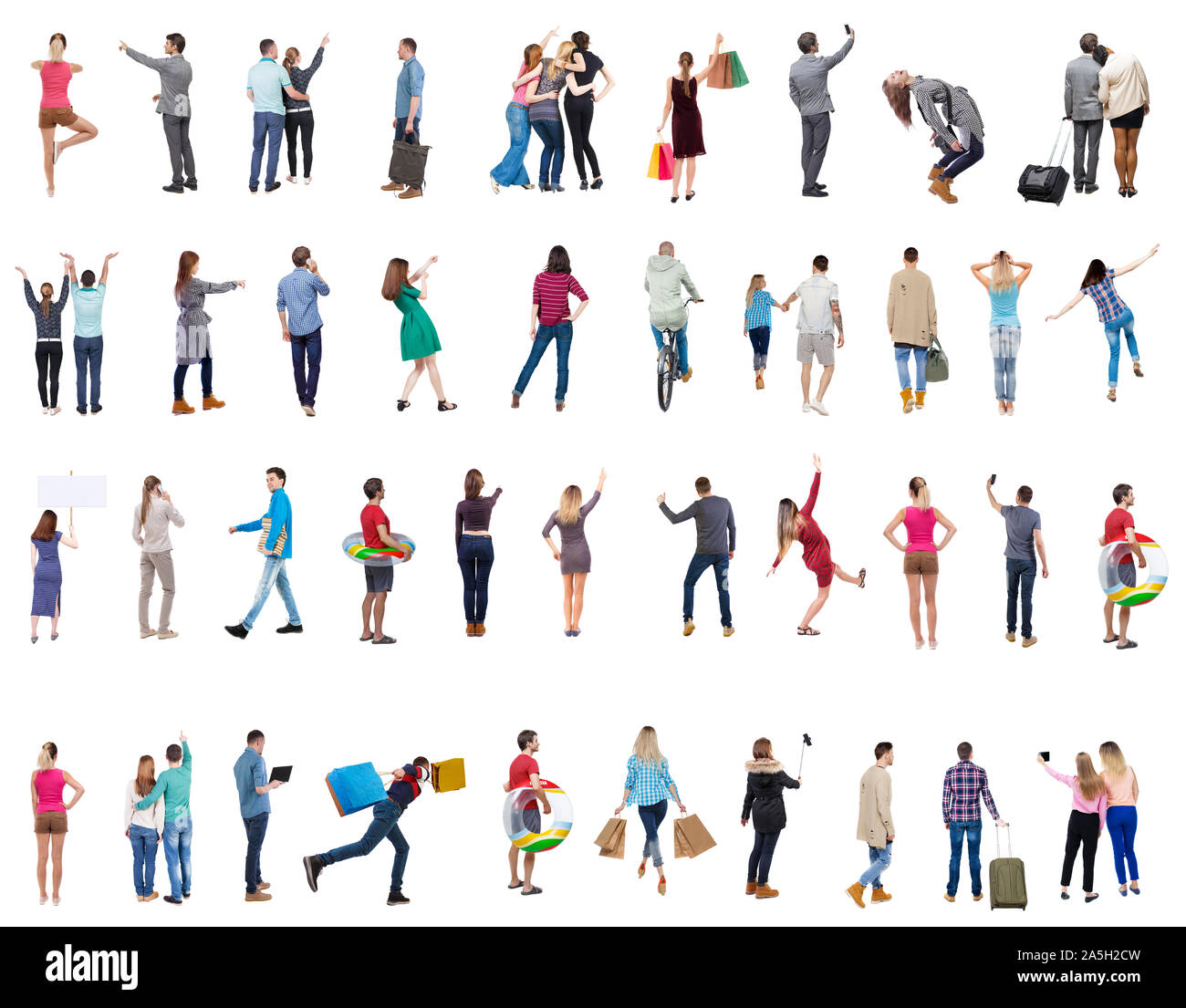 Collection " Back view people ". Rear view people set. backside view of ...