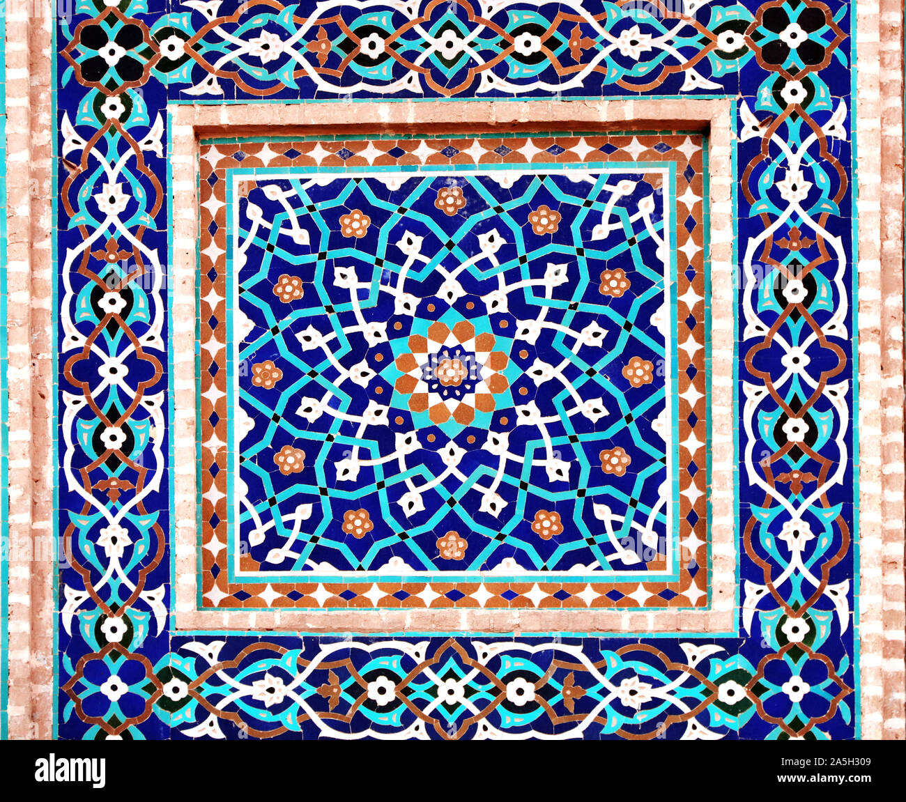 Detail of traditional persian mosaic wall with brick and floral ...