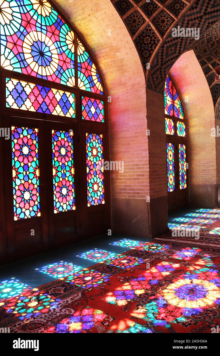 Beautiful patterns of sunlight on carpets through multi-colored stained ...