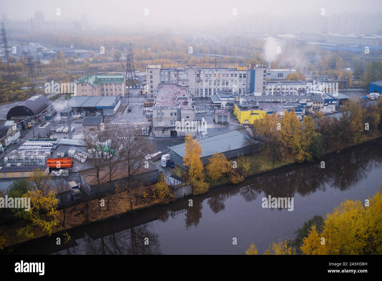 Top view of industrial area of the city with factories Stock Photo - Alamy