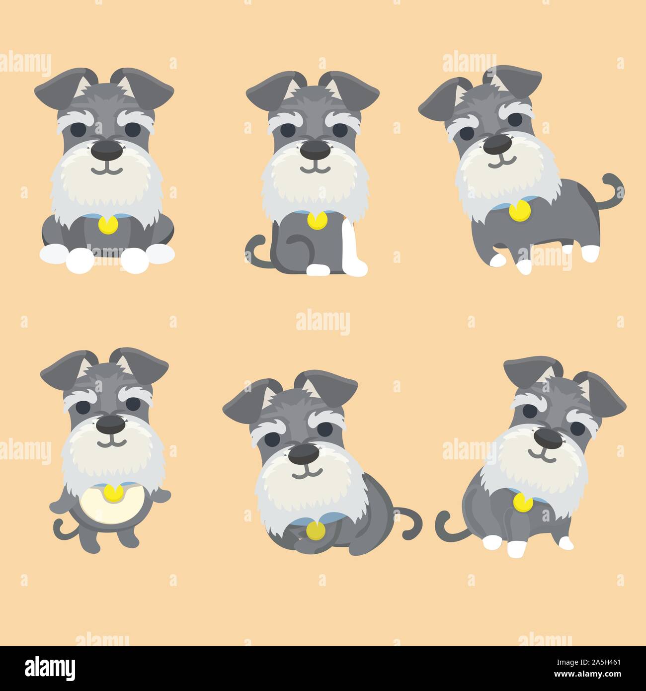 Set of Schnauzer dog cartoon vector illustration Stock Vector Image ...
