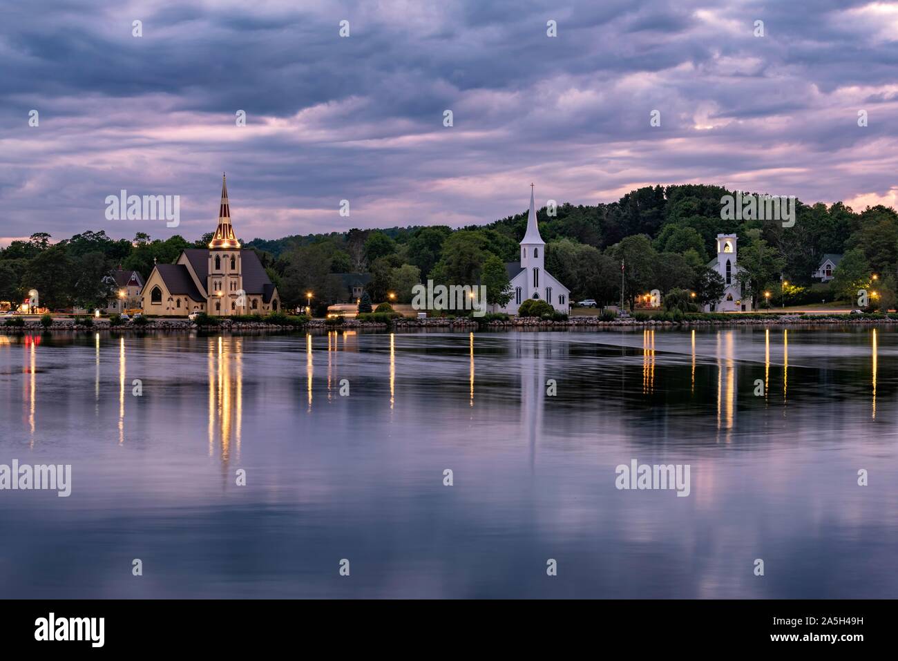 View over the bay Mahone Bay with three churches, United Churches ...