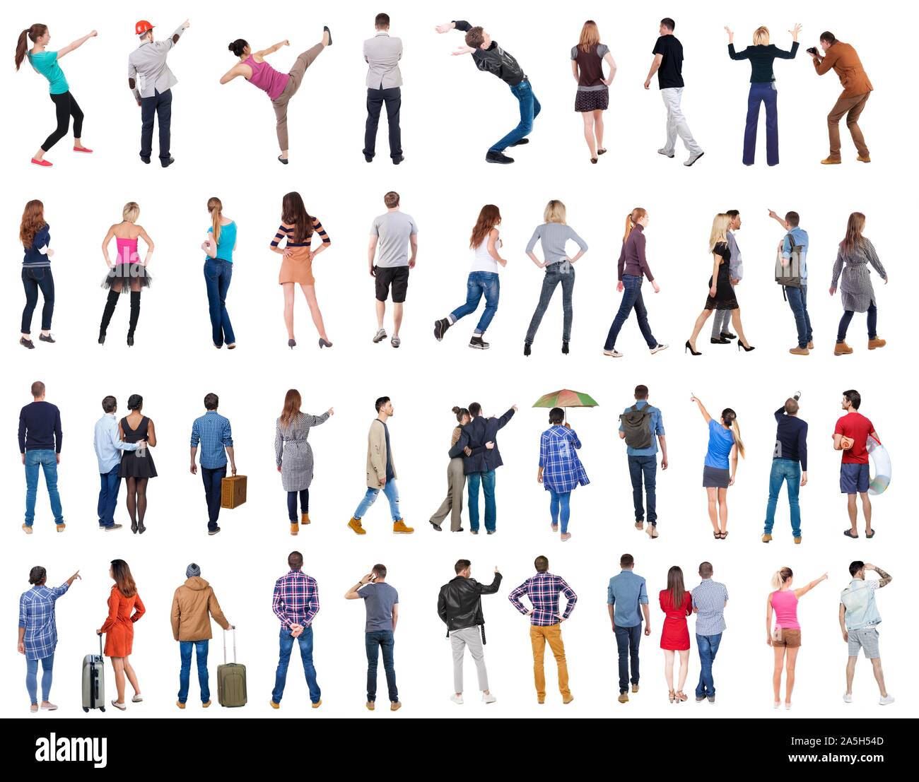 Collection " Back view people ". Rear view people set. backside view of ...