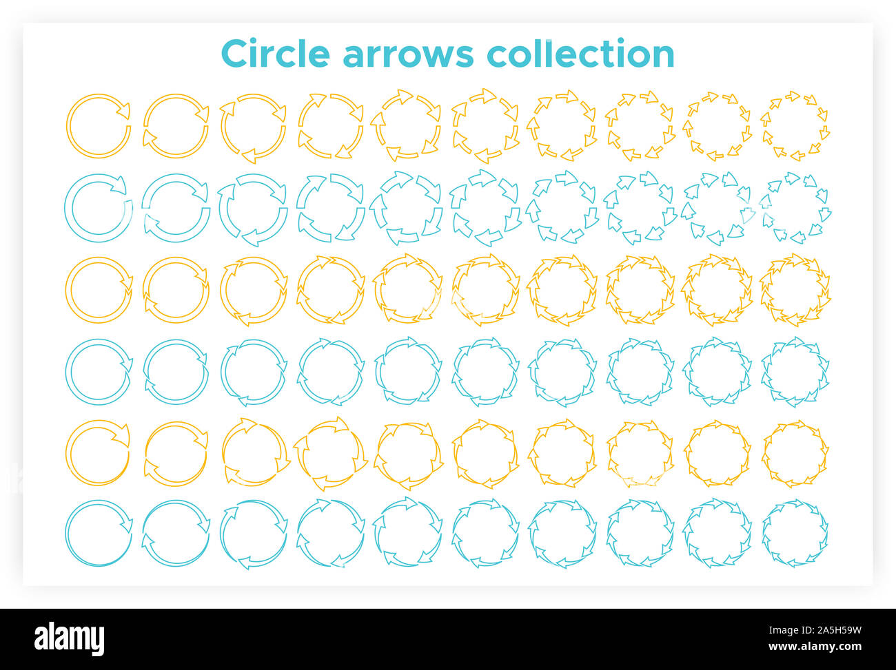 Contour circle arrows set illustration. Collection of blue and orange ...