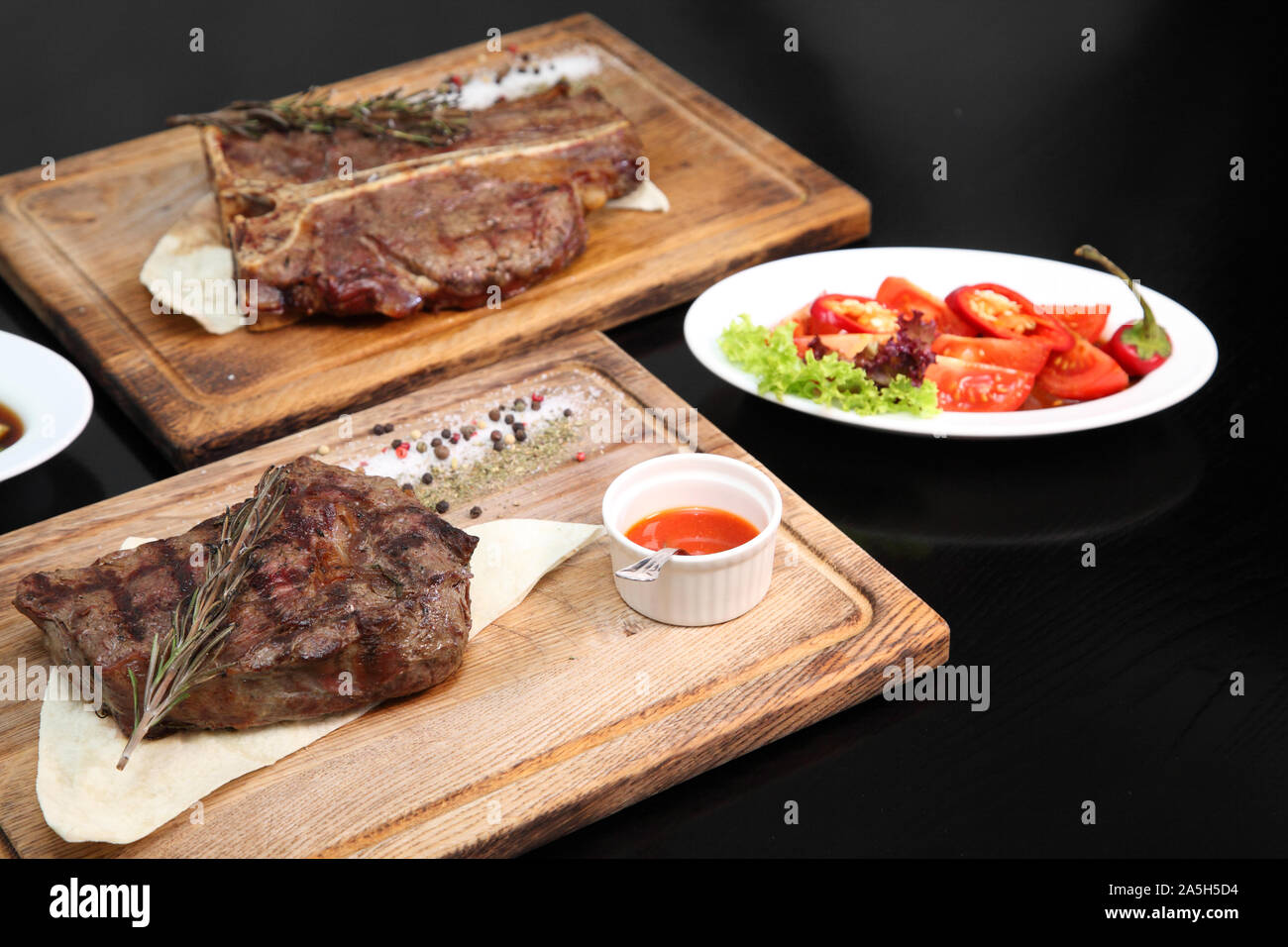 Delicious steak. Beef steak medium rare on vegetable cushion. Beef ...
