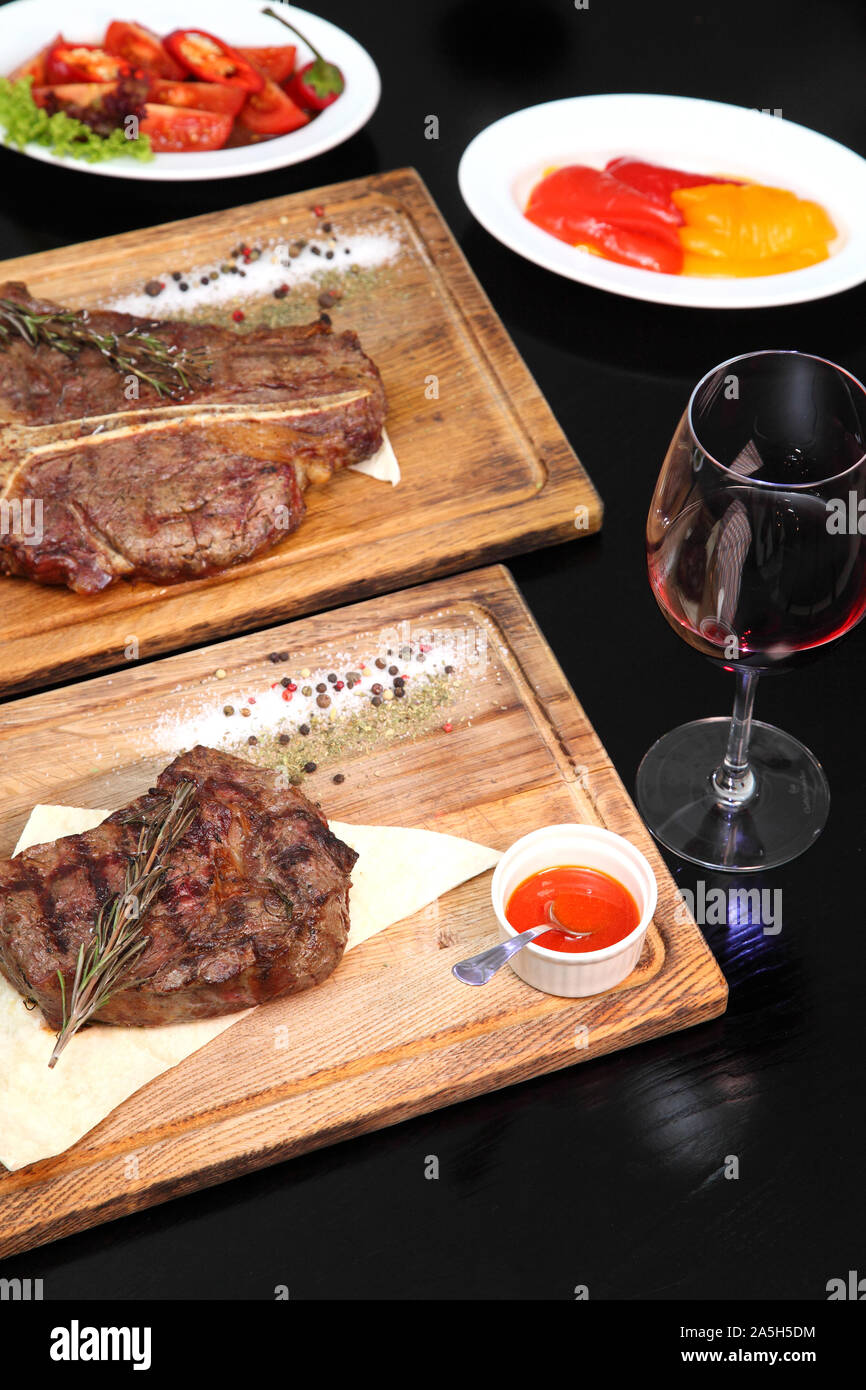 Delicious steak. Beef steak medium rare on vegetable cushion. Beef ...