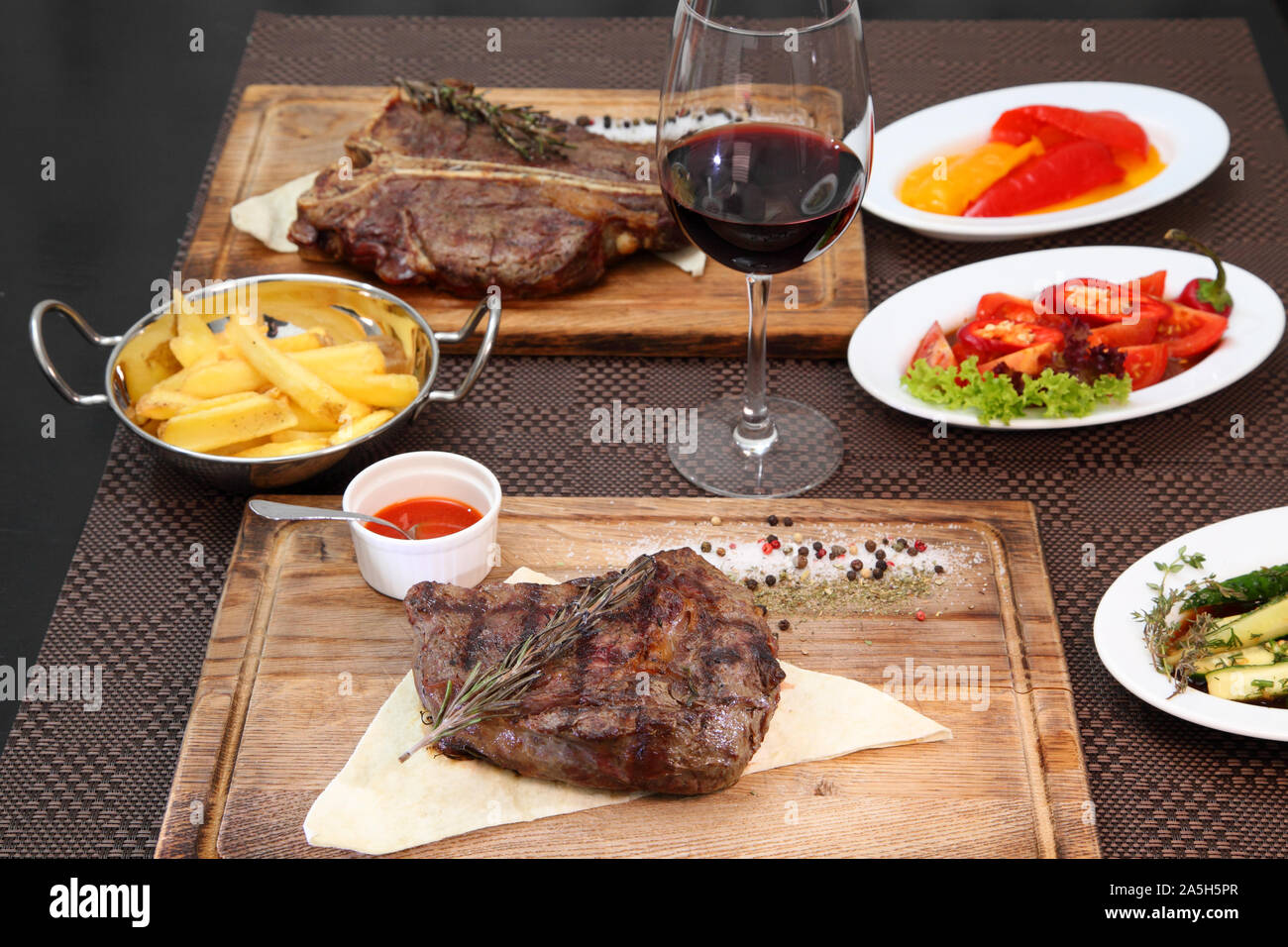 Delicious steak. Beef steak medium rare on vegetable cushion. Beef ...