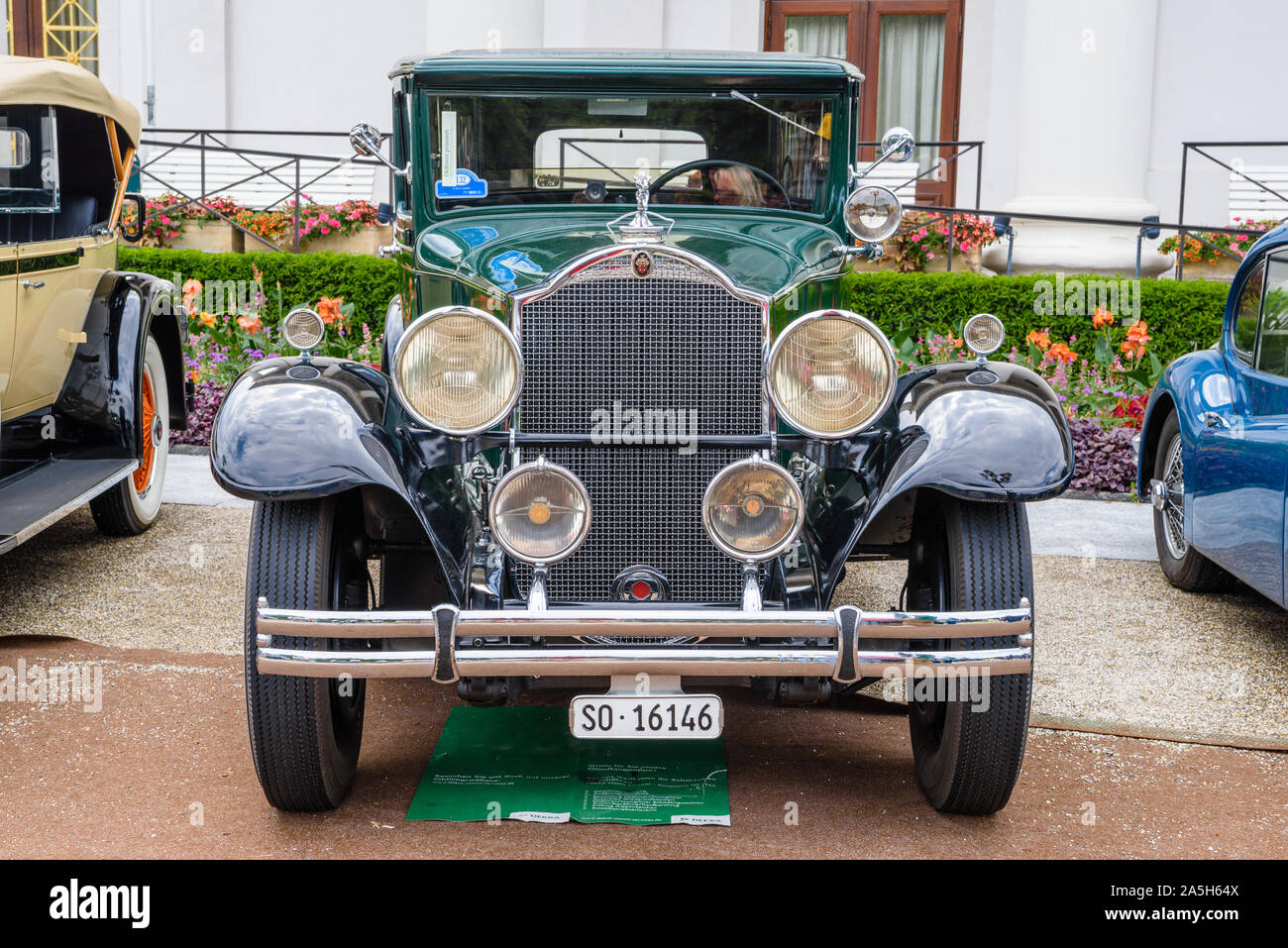 BADEN BADEN, GERMANY - JULY 2019: dark green PACKARD DE LUXE EIGHT 904 ...