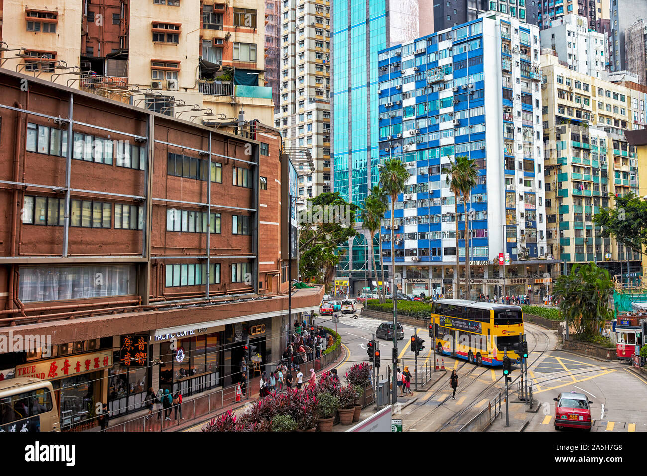 Elevated view of Yee Wo street. Causeway Bay, Hong Kong, China Stock ...