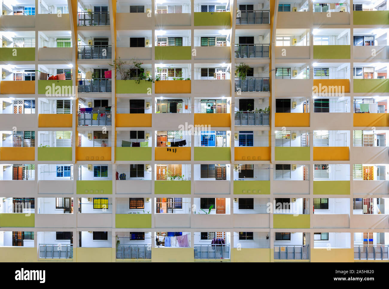 Singapore residential building HDB facade night view Stock Photo - Alamy