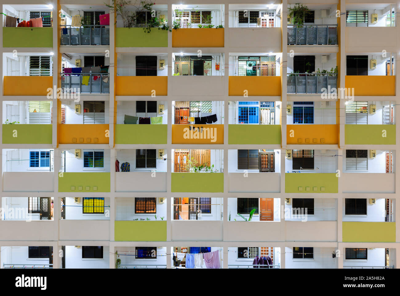 Singapore residential building HDB facade night view Stock Photo - Alamy