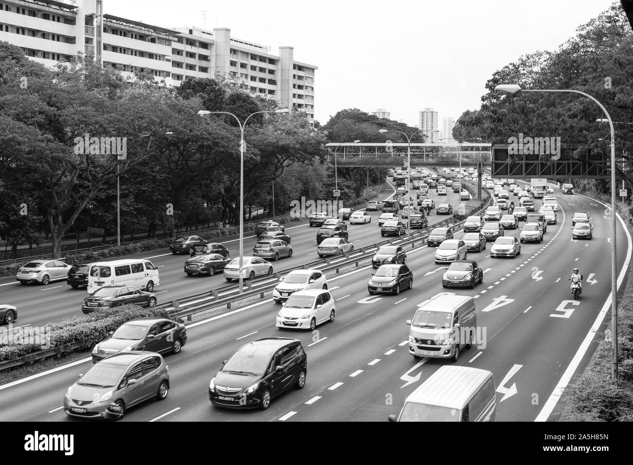 Singapore-11 MAY 2018:Singapore high speed road aerial view from high ...