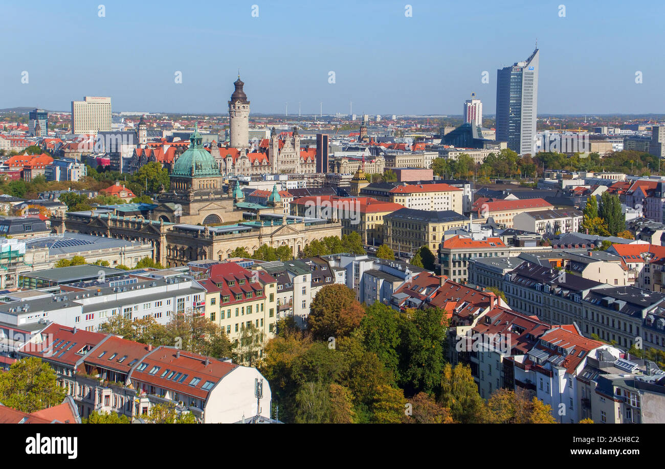 14 October 2019, Saxony, Leipzig: The city centre of Leipzig with the ...