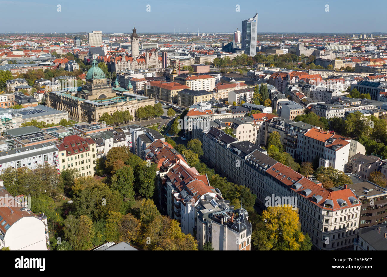 14 October 2019, Saxony, Leipzig: The city centre of Leipzig with the ...