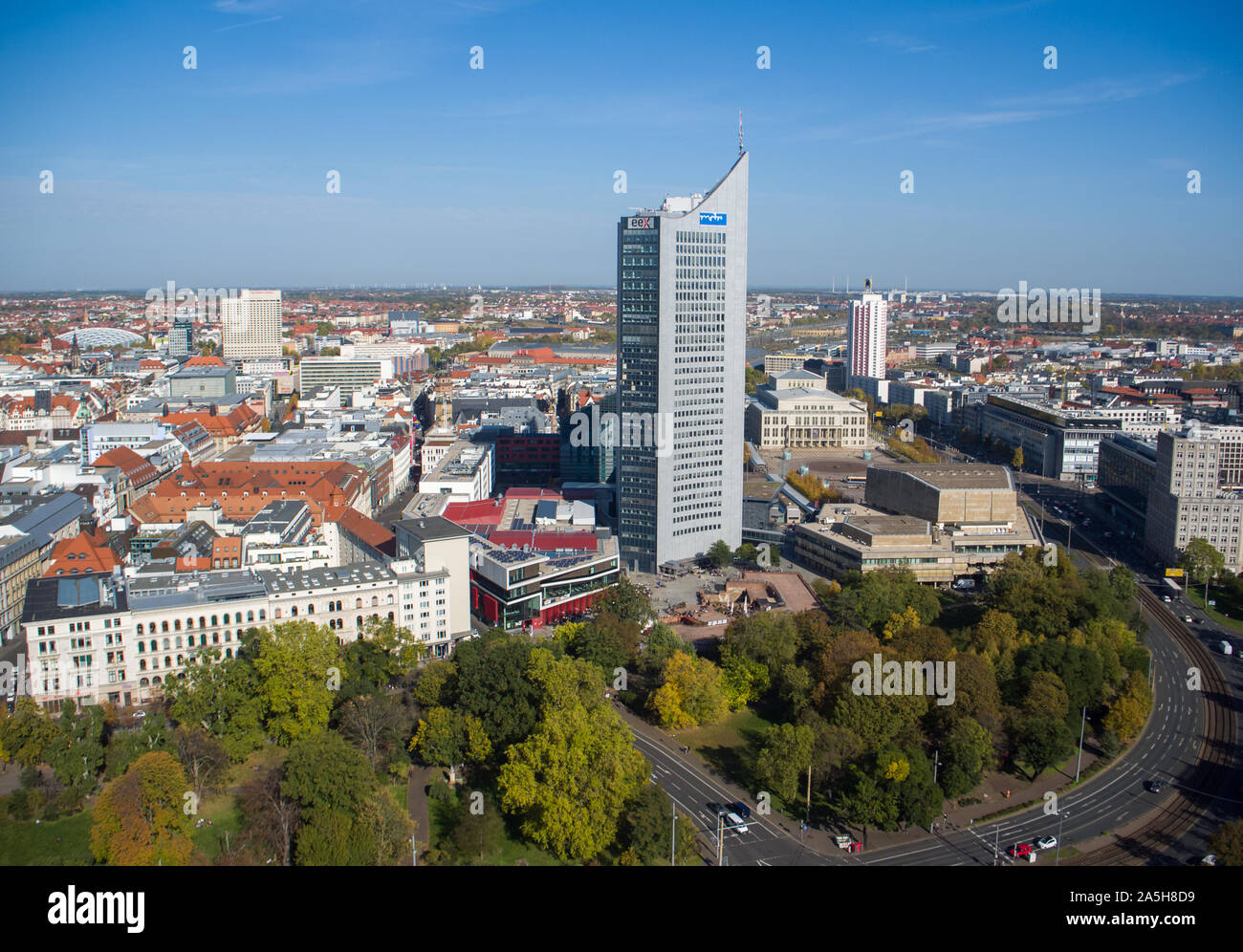 14 October 2019, Saxony, Leipzig: The city centre of Leipzig with the ...