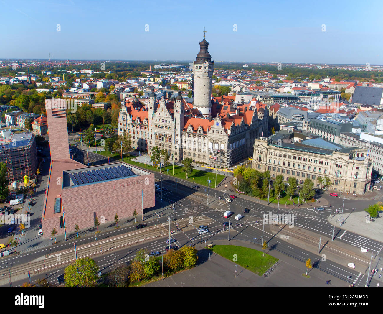 14 October 2019, Saxony, Leipzig: The city centre of Leipzig with the ...