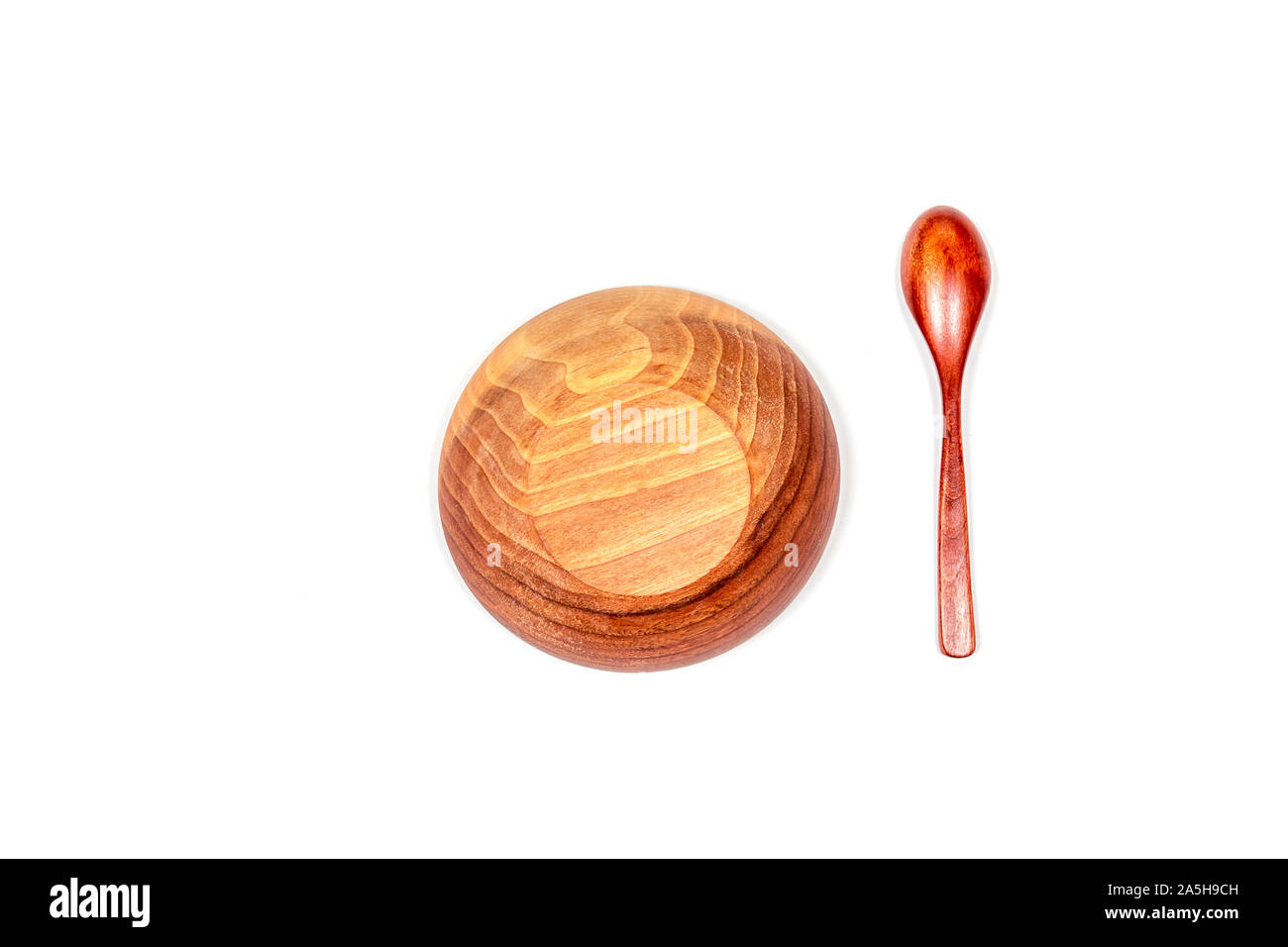Top view of wooden bowl isolated on white background. View of the ...