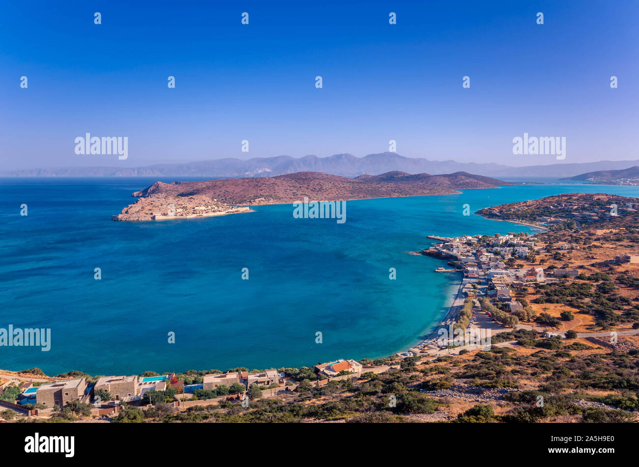 Panoramic view of the island of Spinalonga and gulf of Elounda Stock ...