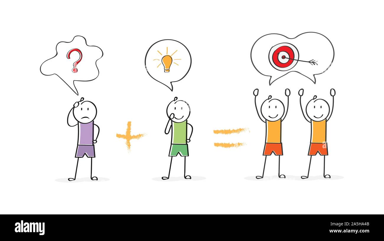 Conceptual drawing on the theme of teamwork. a thoughtful person plus a ...