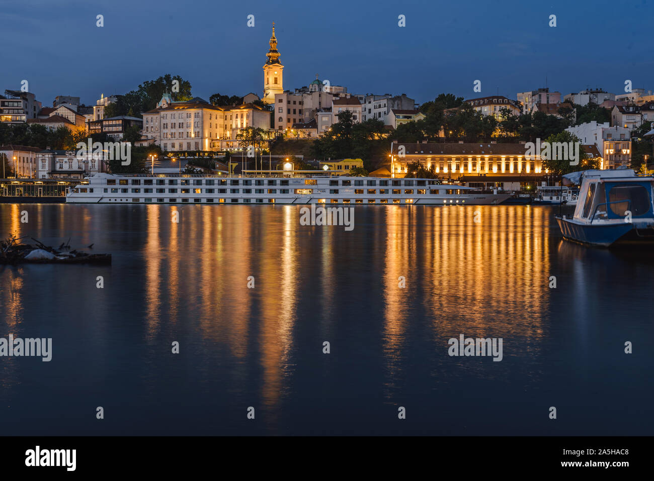 Belgrade Lights Night Panoramic View from Riverbank Stock Photo - Alamy