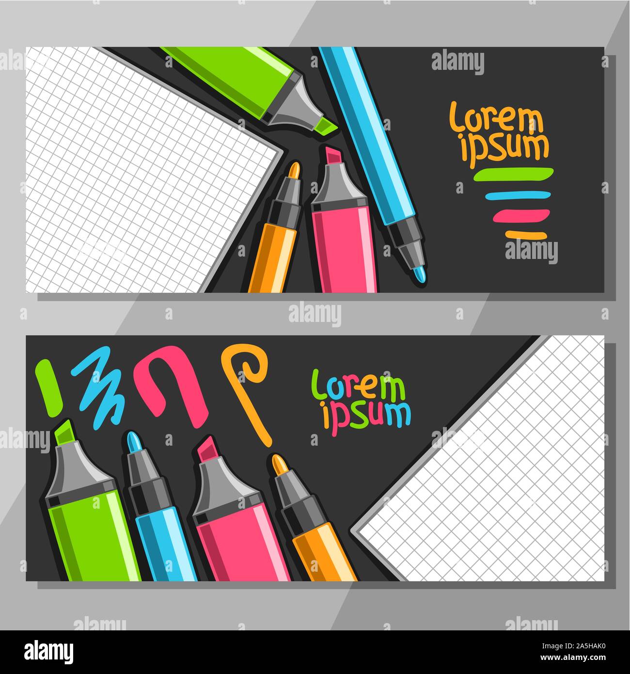 Vector horizontal Banners with colorful Markers, 2 layouts with blank ...