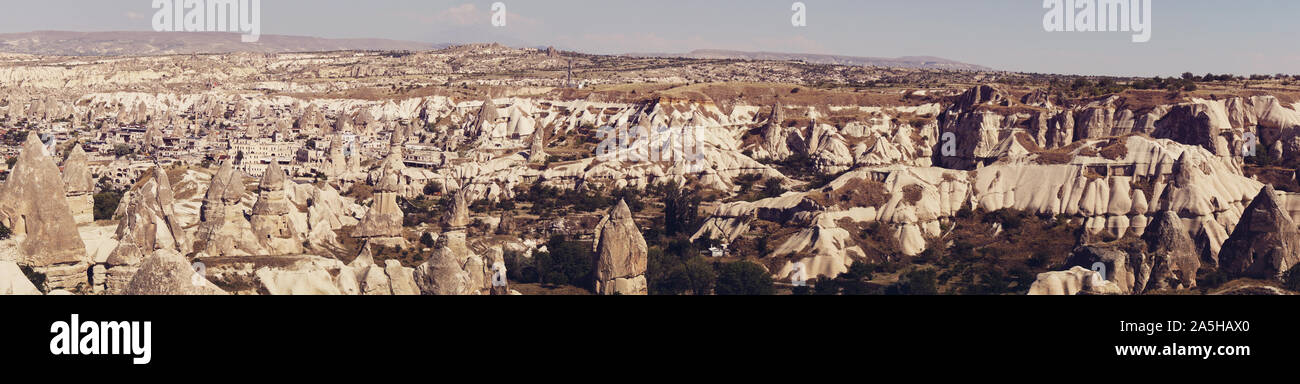 Panorama of natural valley and the cave towns in Cappadocia Stock Photo ...