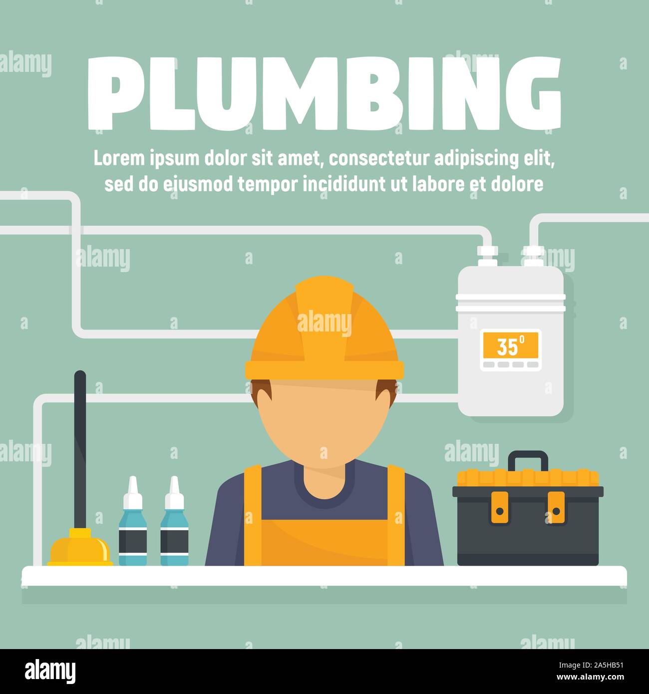 Plumbing concept banner. Flat illustration of plumbing vector concept ...