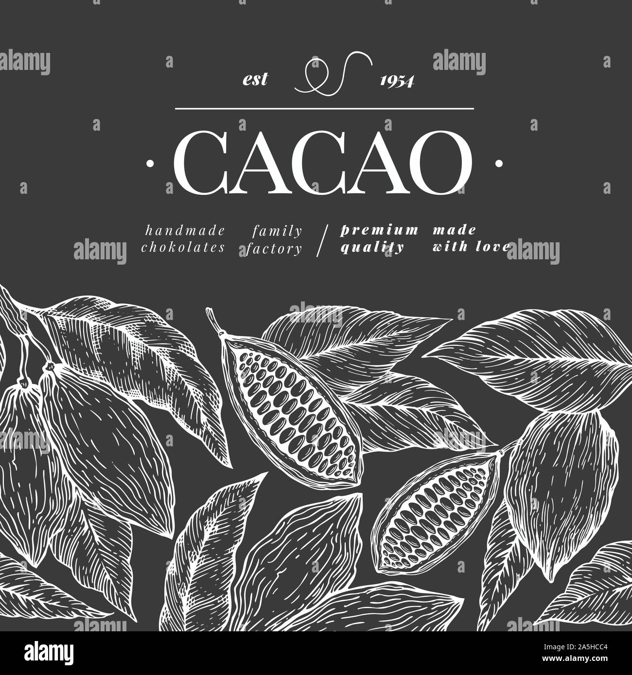 Cocoa banner template. Vector hand drawn illustration on chalk board ...