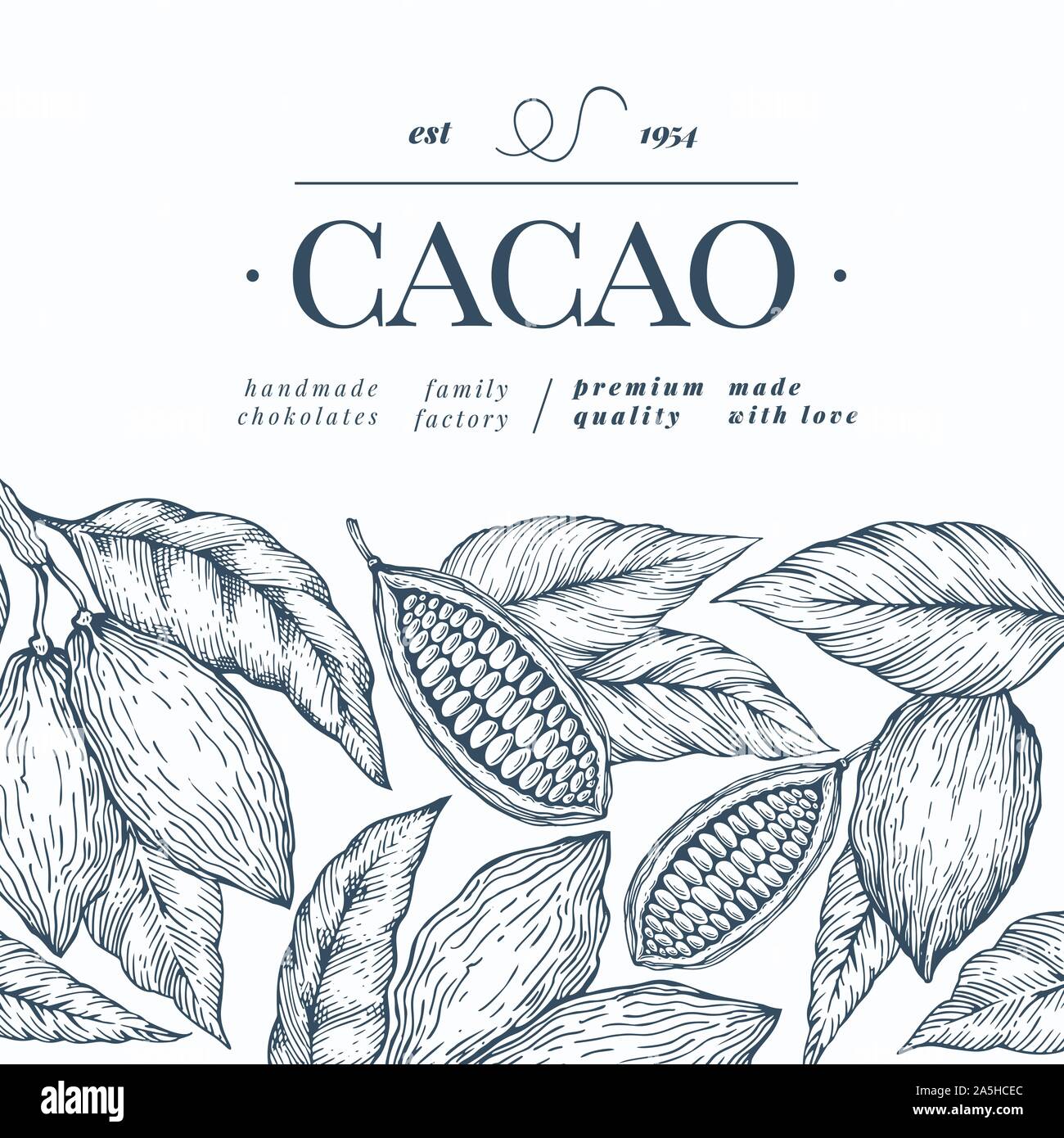 Cocoa banner template. Chocolate cocoa beans background. Vector hand ...