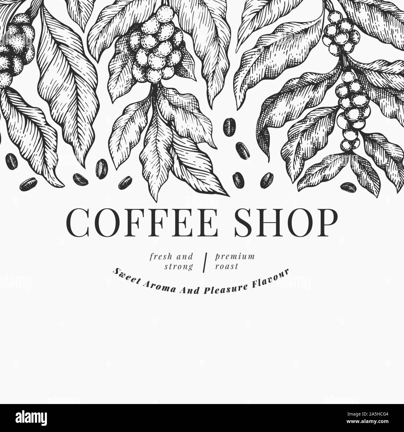 Coffee vector design template. Retro coffee background. Hand drawn ...