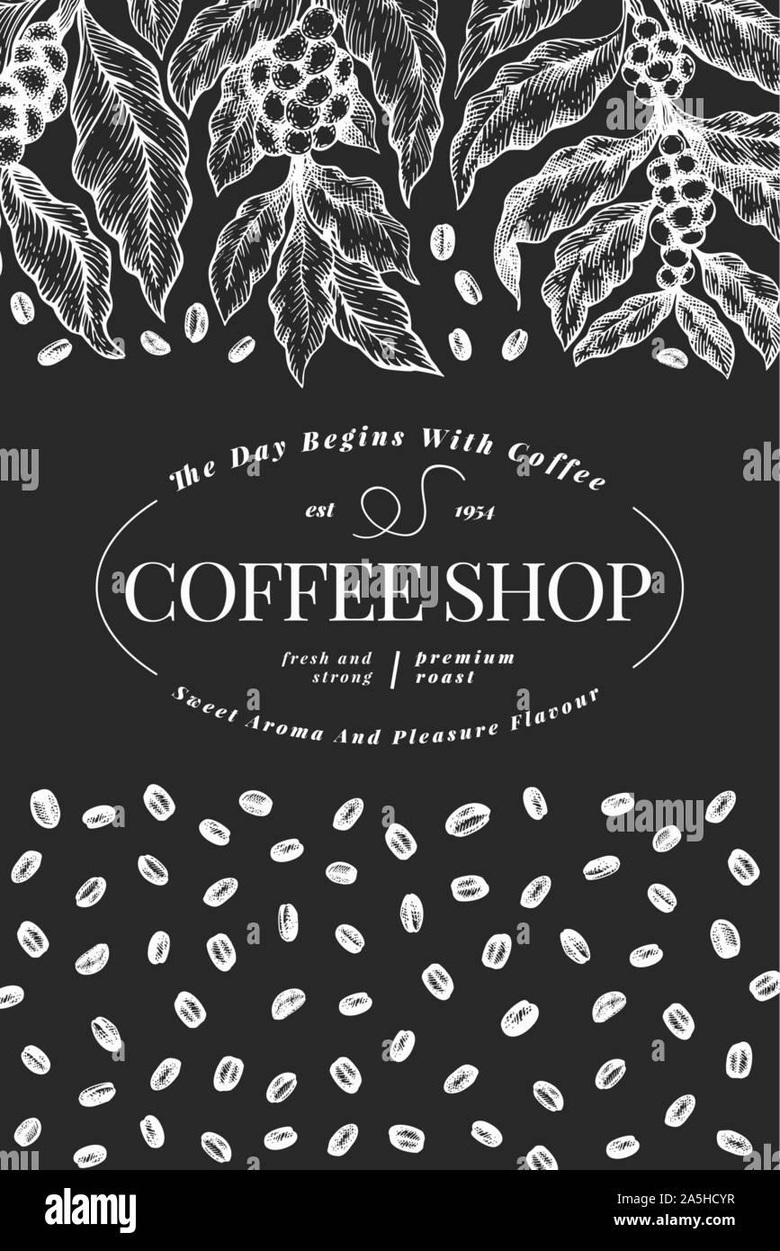 Coffee vector design template. Retro coffee background. Hand drawn ...