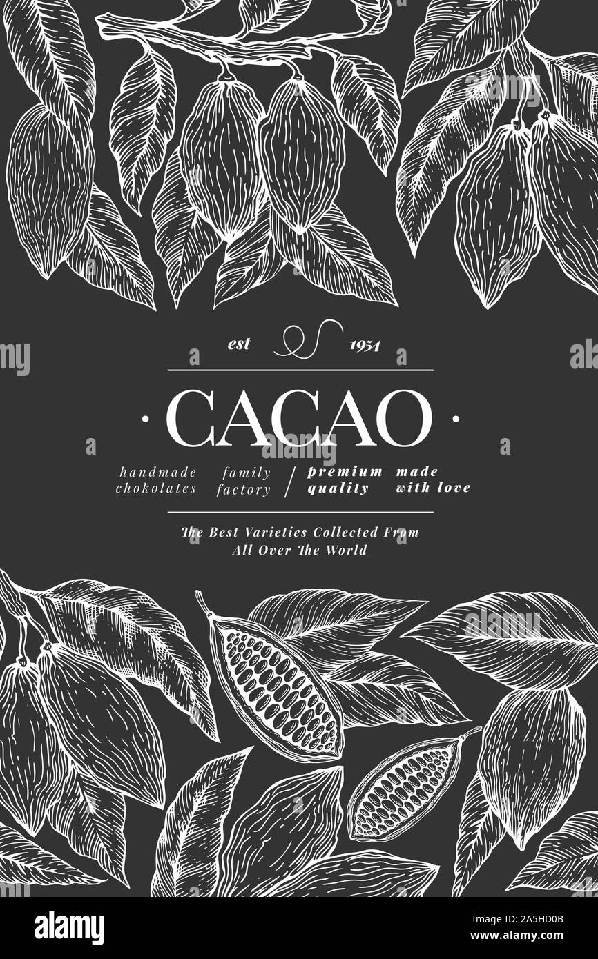 Cocoa banner template. Vector hand drawn illustration on chalk board ...