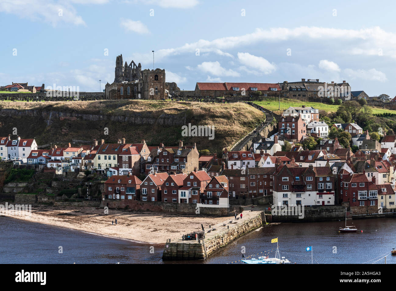 Whitby harbour and east cliff, North Yorkshire,England Stock Photo - Alamy
