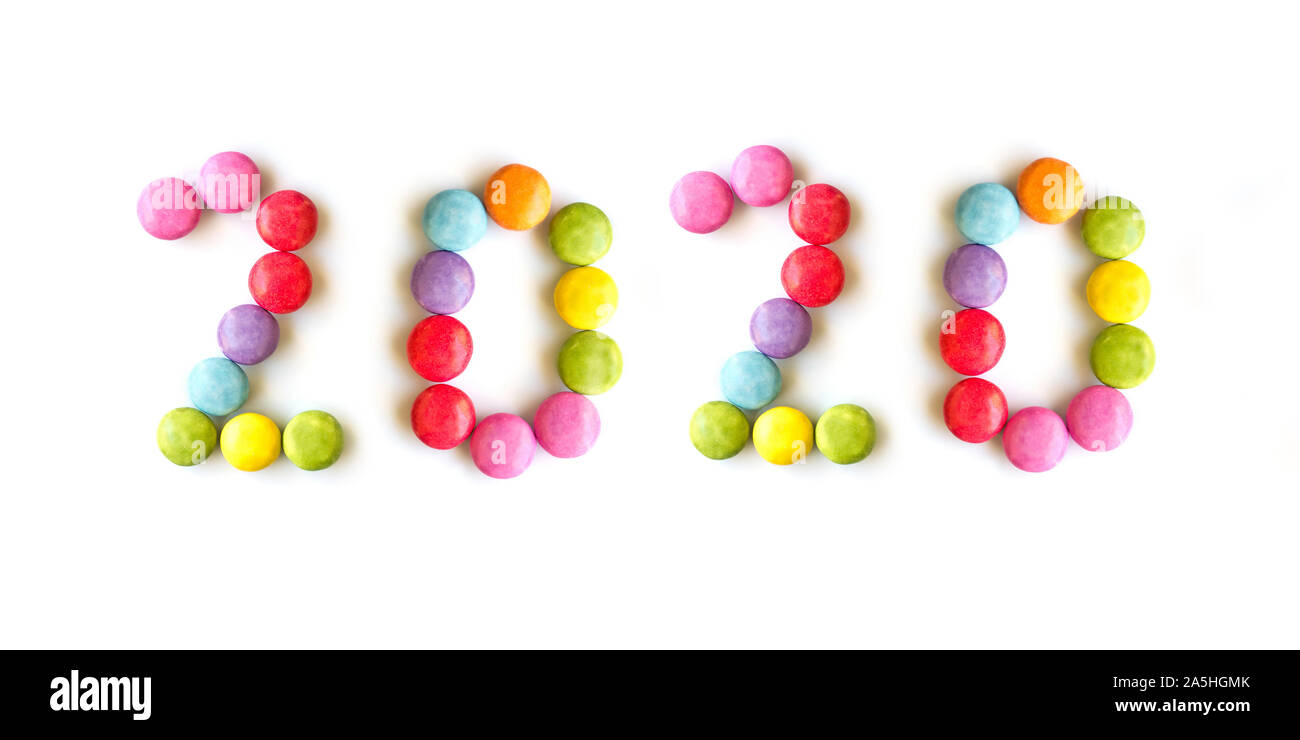 2020 colorful candies isolated on white background Stock Photo - Alamy