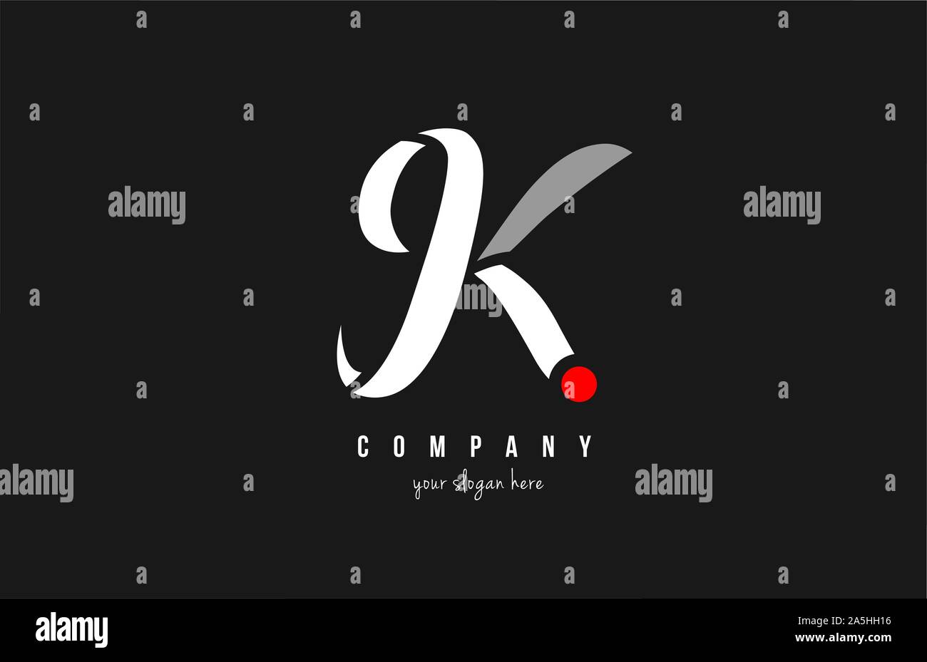 K red dot alphabet letter in black and white for logo icon design ...