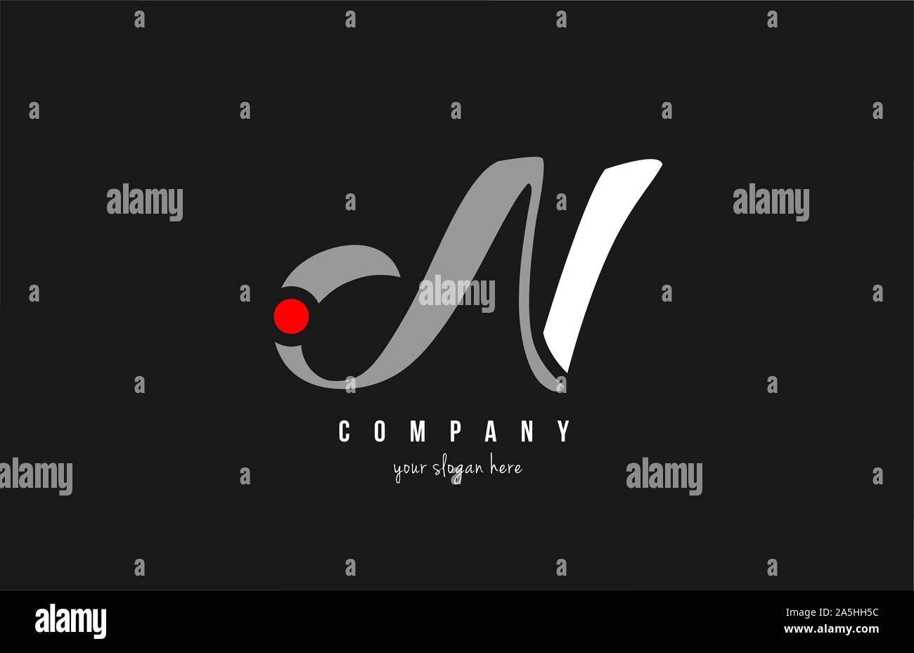 N red dot alphabet letter in black and white for logo icon design ...