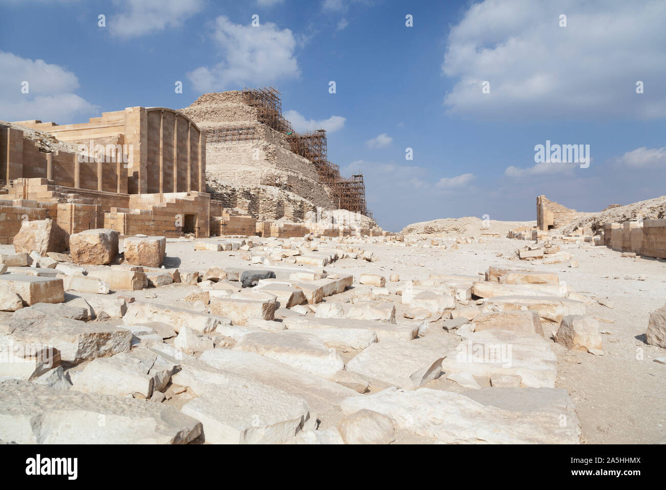 Egypt, Saqqara, the Stepped Pyramid of Djoser, in restoration and the ...