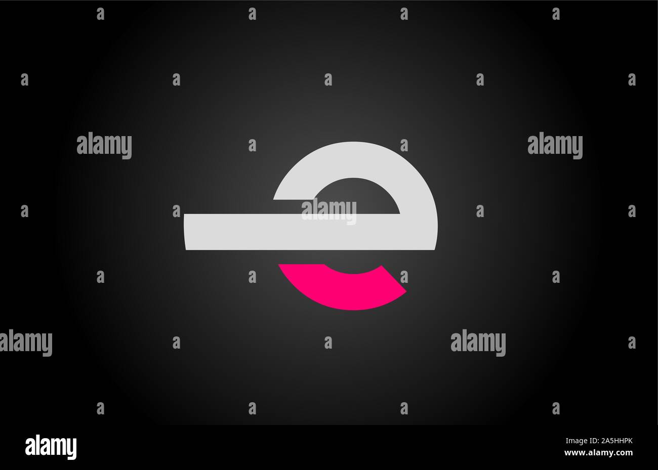 white pink alphabet letter e logo icon design on black background ...