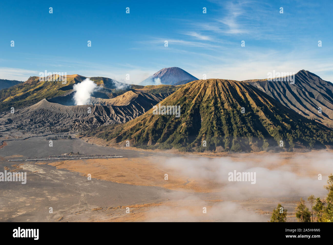 Mount Bromo volcano, island of East Java, Indonesia. Clouds cover the ...