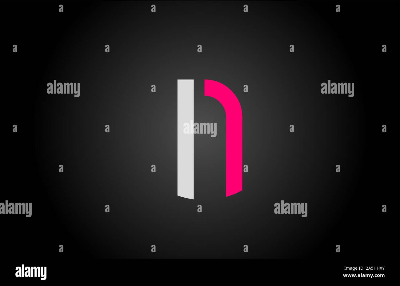 white pink alphabet letter n logo icon design on black background ...