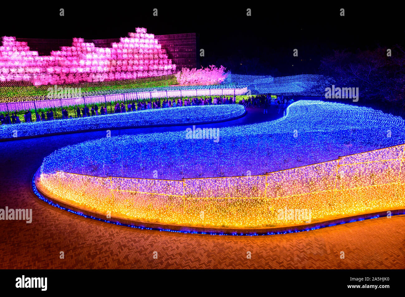 Nabana no Sato flower garden, winter illumination 2020. "Sakura" theme ...