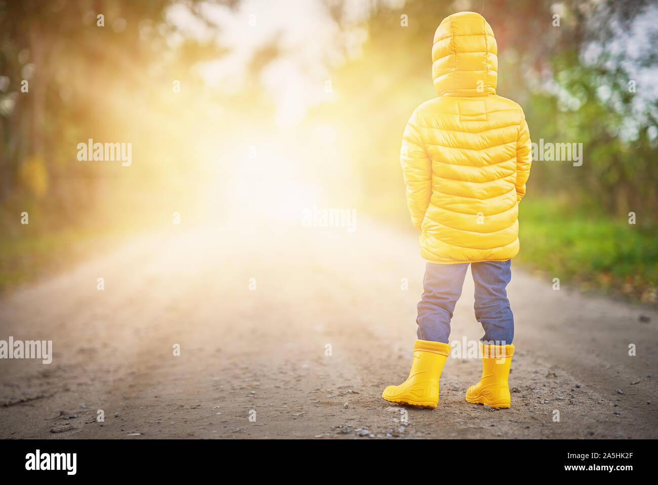 Happy child boy playing outside in autumn Stock Photo - Alamy
