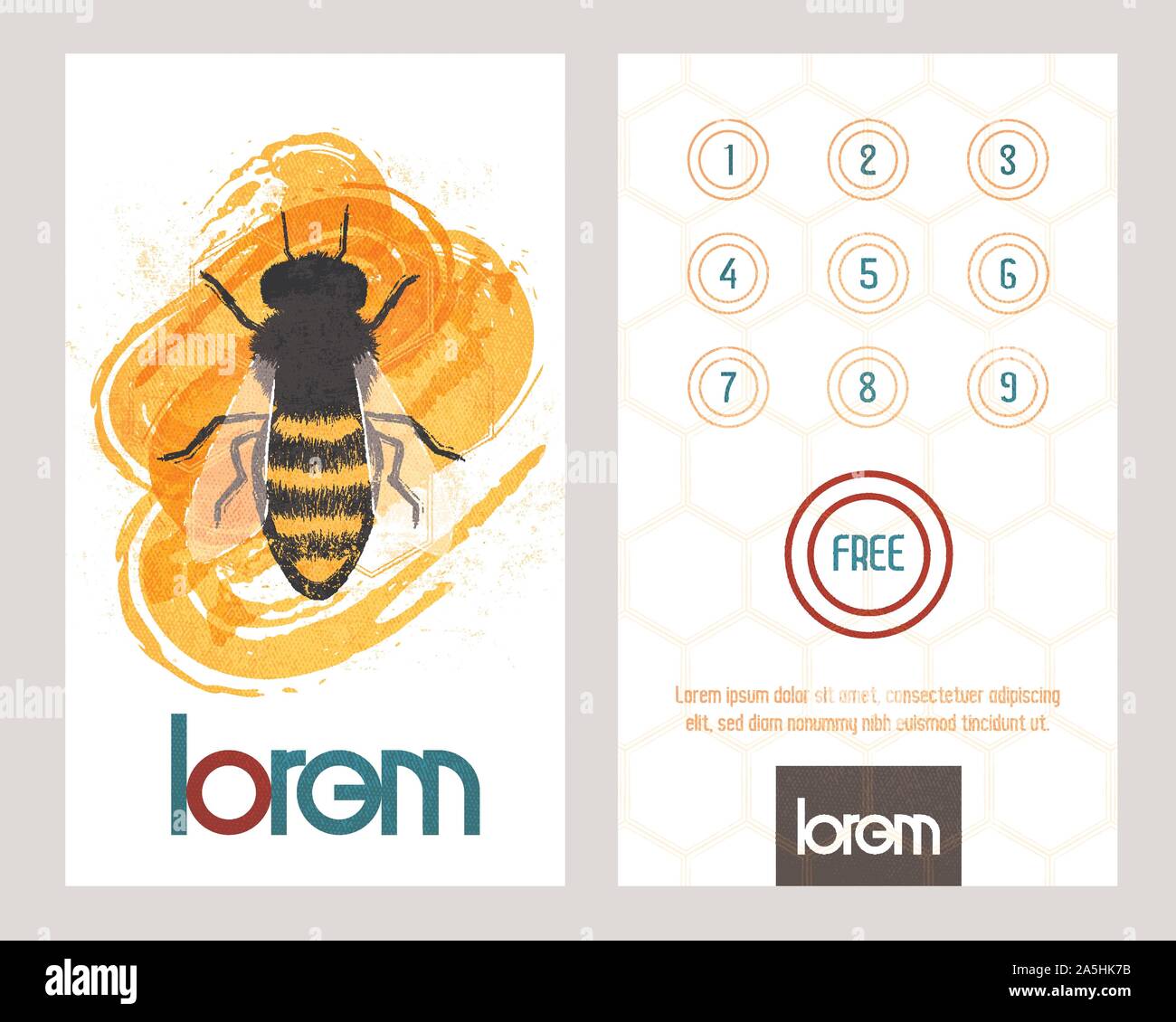 Vector illustrator of honey bee on honeytombs. Loyalty card, card with ...