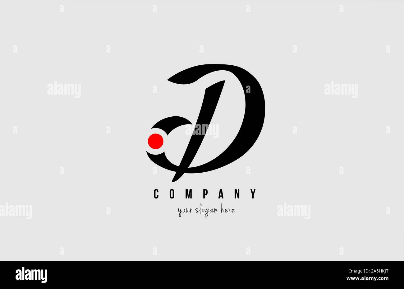 D black and white alphabet letter with red circle for company logo icon ...