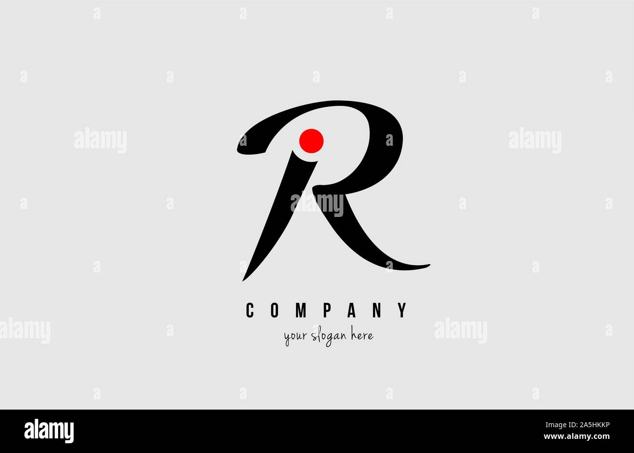 R black and white alphabet letter with red circle for company logo icon ...