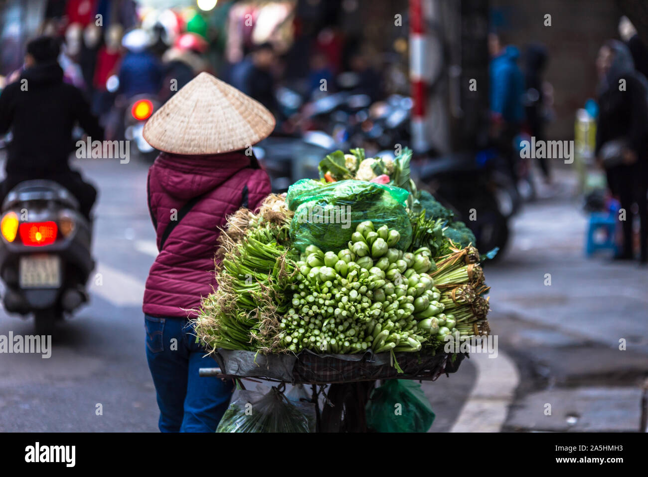 Street peddler selling local produce in Hanoi city in Vietnam Asia ...